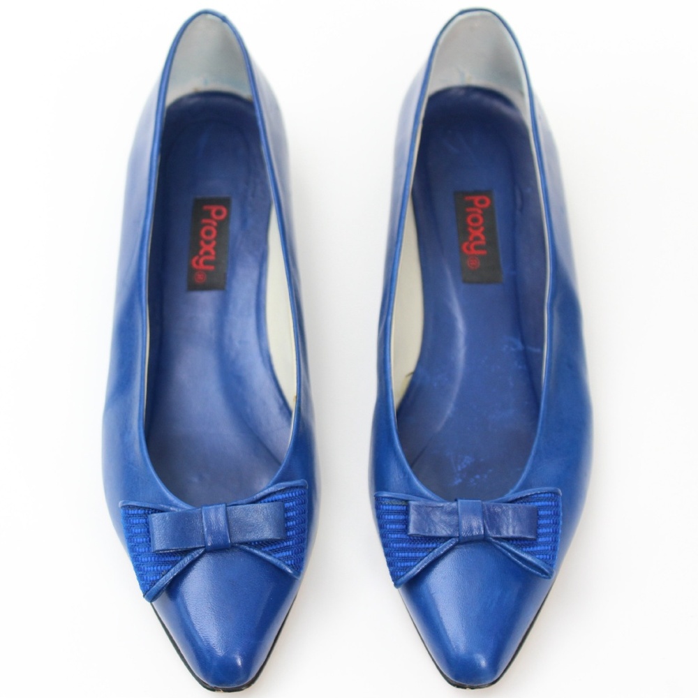 Proxy Blue Leather Bow Classic Casual Flats Shoes - Gem
